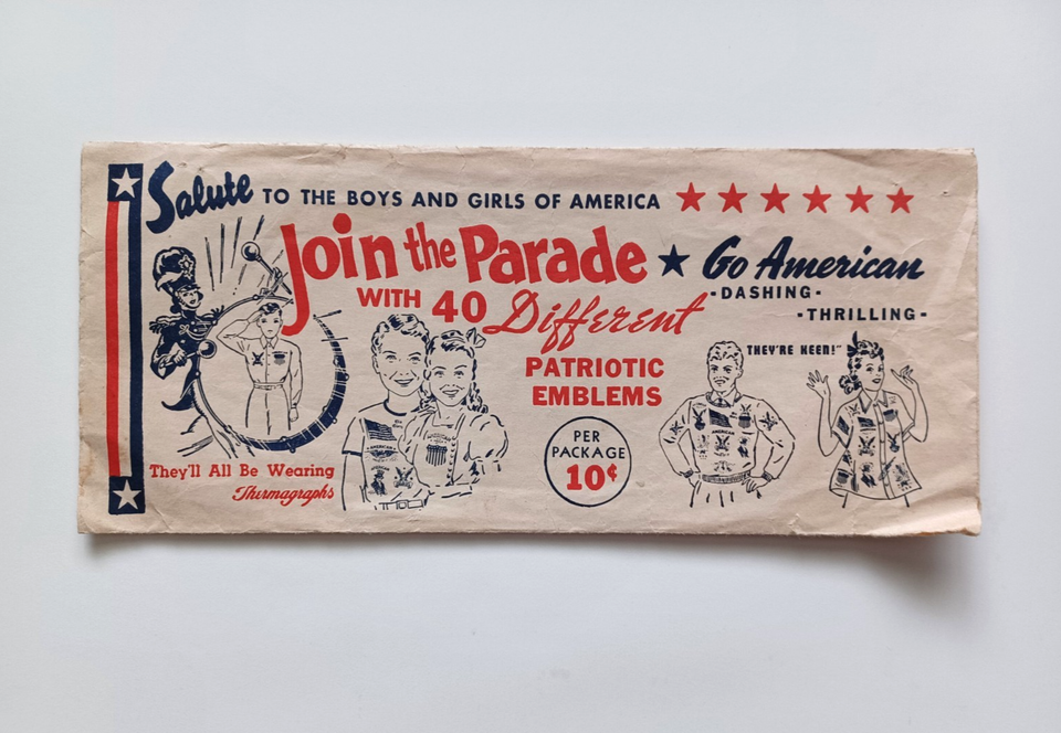 VTG 1940’s WORLD WAR II PATRIOTIC THERMAGRAPH “JOIN THE PARADE” IRON-ON ...
