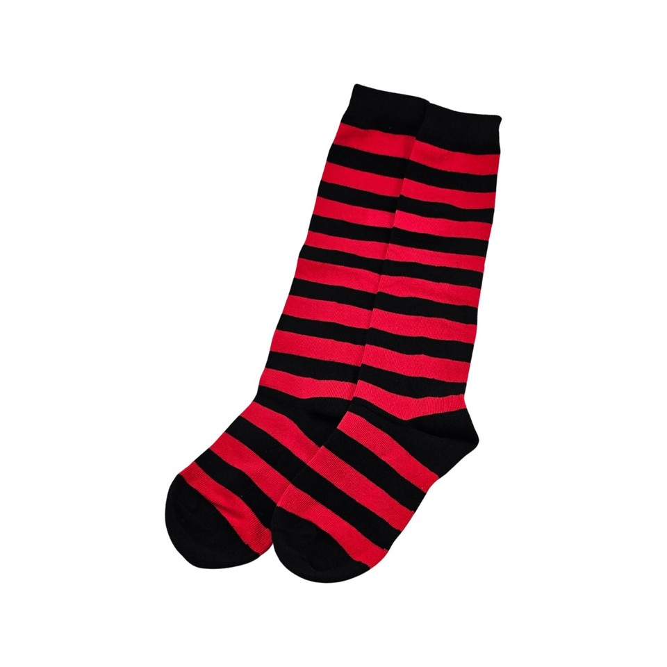 Girls Striped Knee Socks Dancing Fancy Dress Party Rainbow Red Black ...