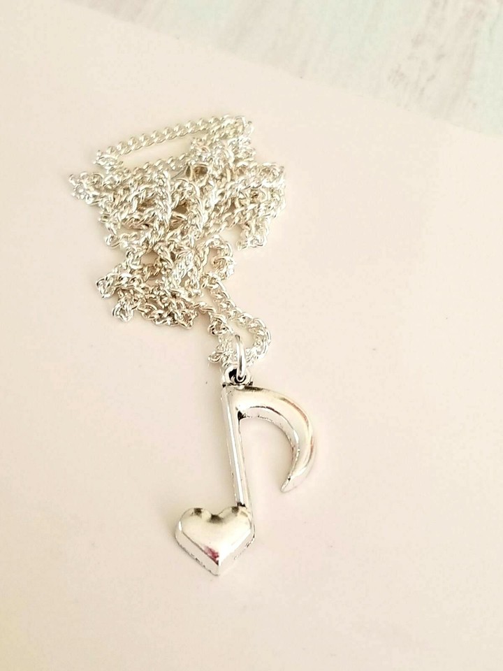 Silver Heart Music Note Necklace Eighth Note Music Jewelry Steve Perry ...