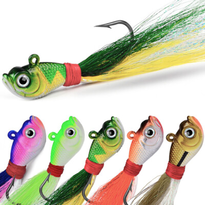 Lot 5pcs Bucktail Jigs Head Fishing Lure Striper Fluke Bass Trout Bait ...