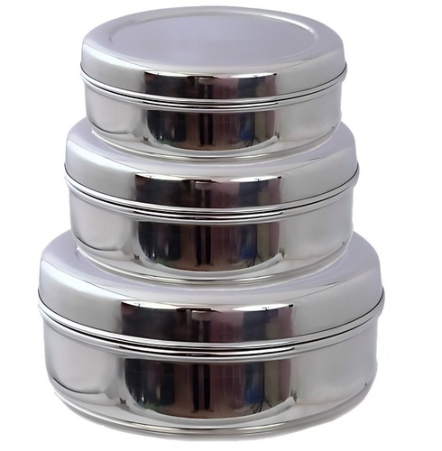 3Pc Stainless Steel Puri Dabba Tin Canisters Storage Set Cake Biscuit ...