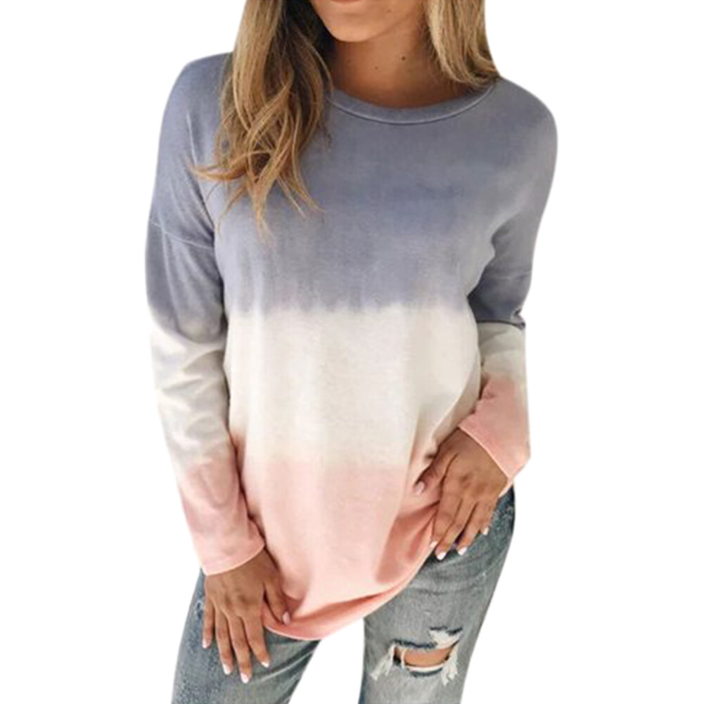 Tie Dye Colorblock Crewneck Sweatshirt Long Sleeve For Women Polyester ...