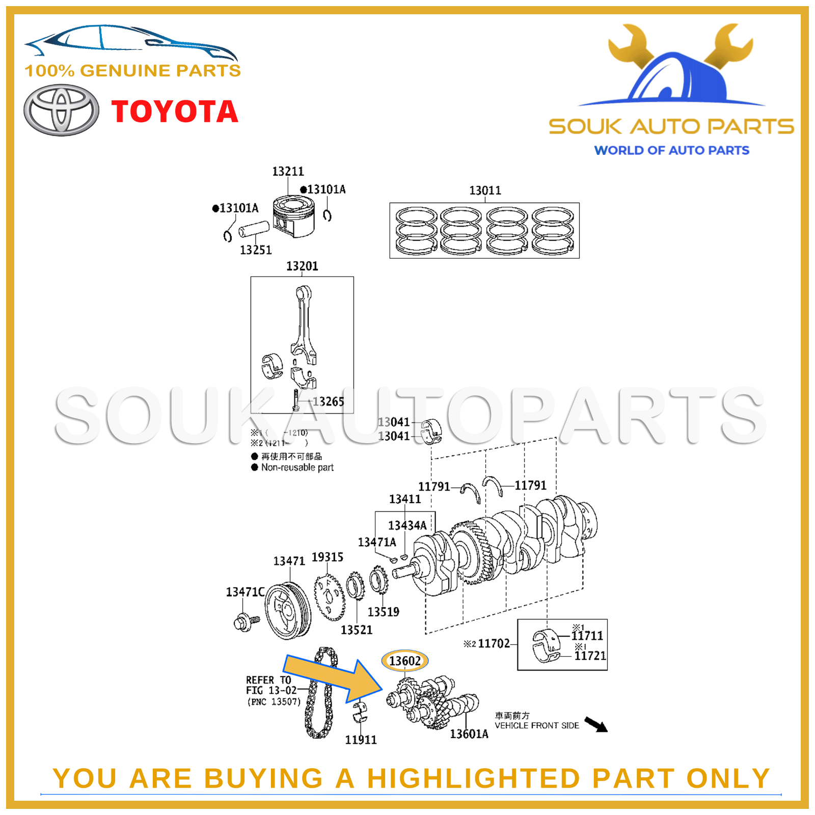 13602-28020 TOYOTA GENUINE BALANCE SHAFT SUB-ASSY, NO.2 1360228020 OEM ...
