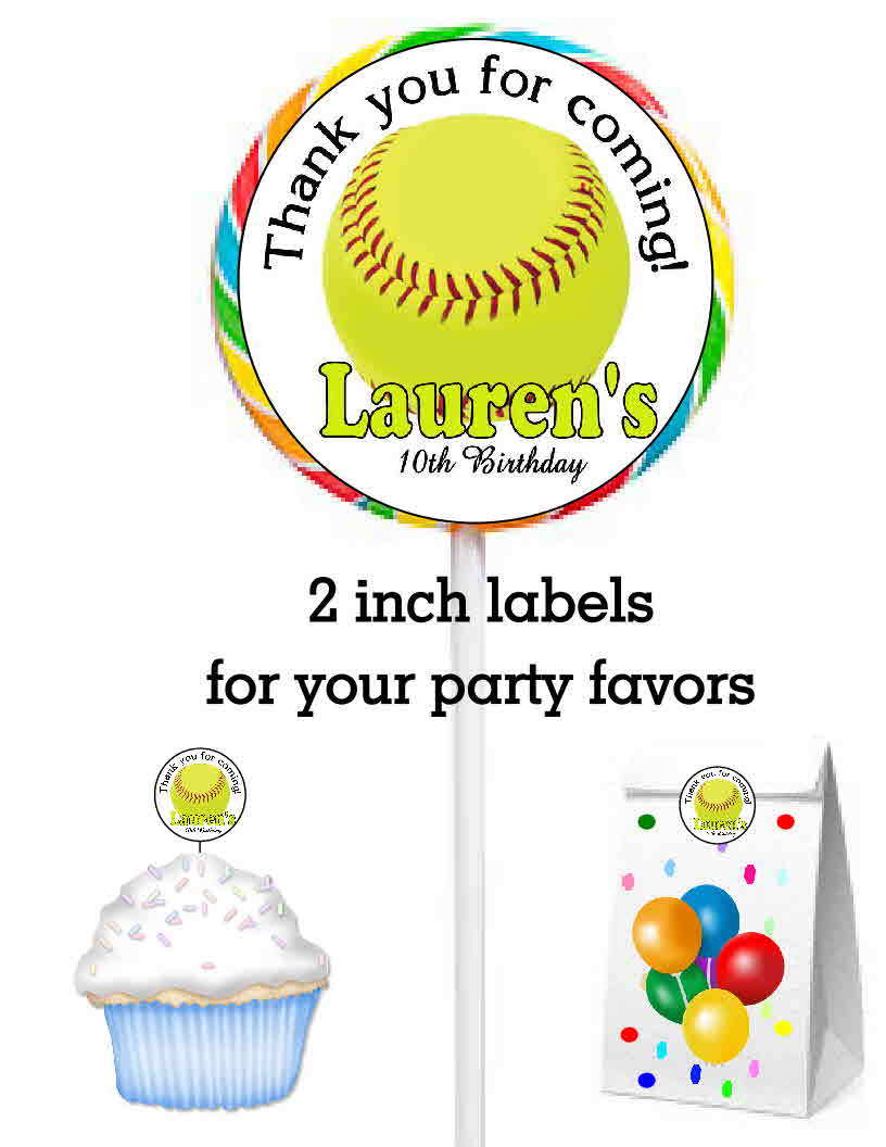 20 SOFTBALL BIRTHDAY PARTY FAVORS STICKERS LABELS FOR YOUR PARTY FAVORS ...