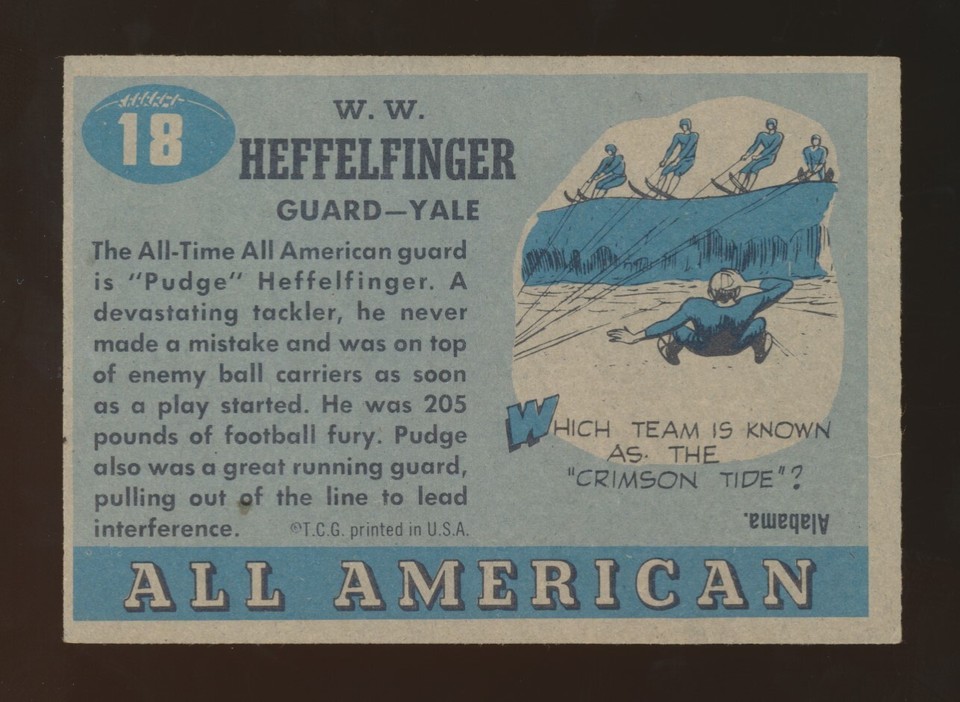 1955 Topps "All-American" Football -#18 PUDGE HEFFELFINGER (Yale) *SP ...