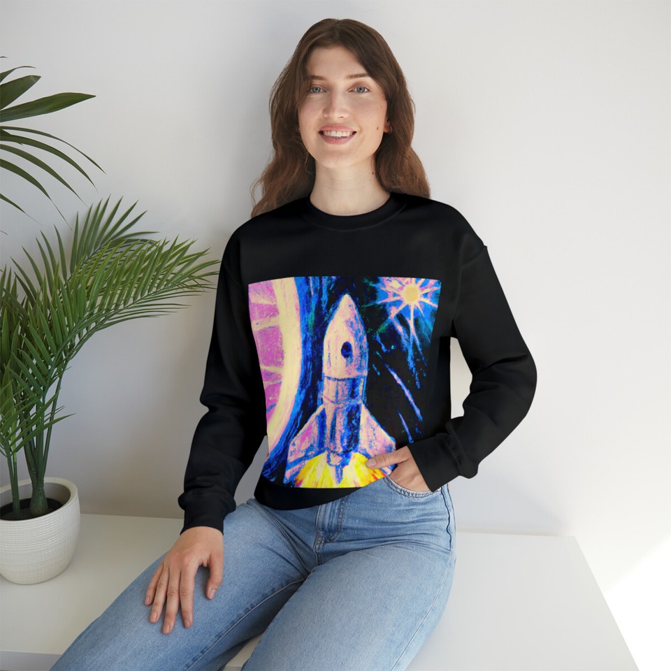 Unisex Adult Crewneck Sweatshirt Retro Rocket Ship Space Travel Galaxy ...
