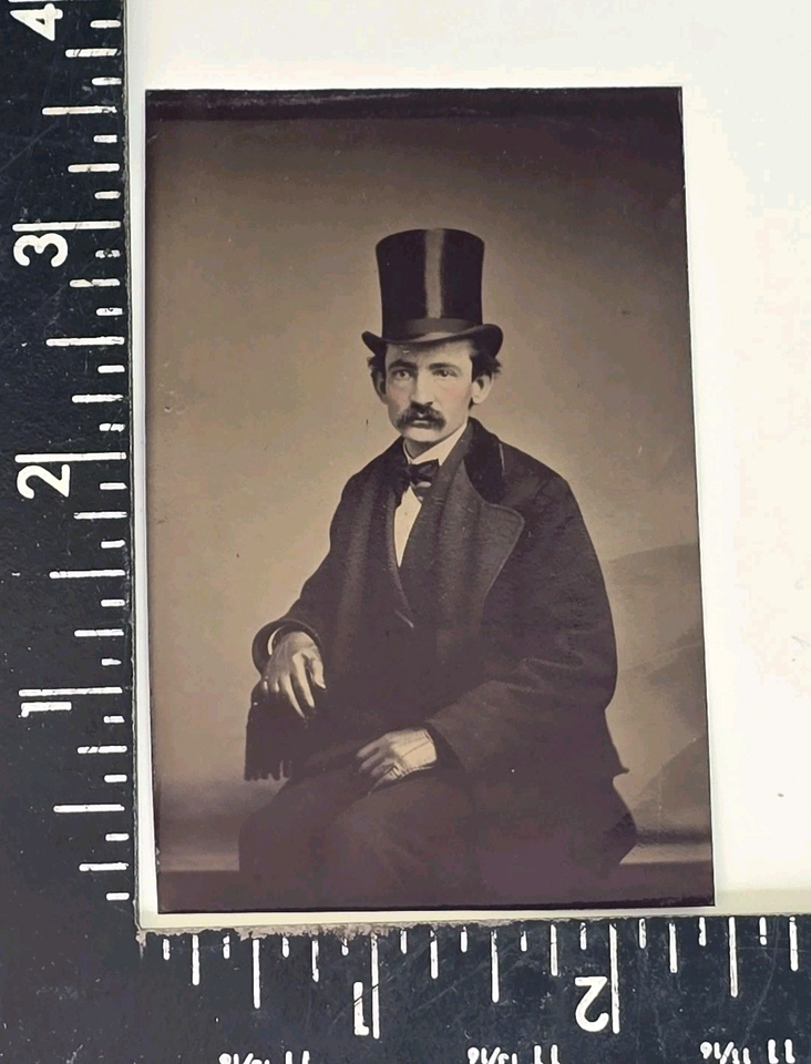 Antique Victorian Tintype Photo Wealthy Victorian Man Top Hat Mustache Bowtie | eBay