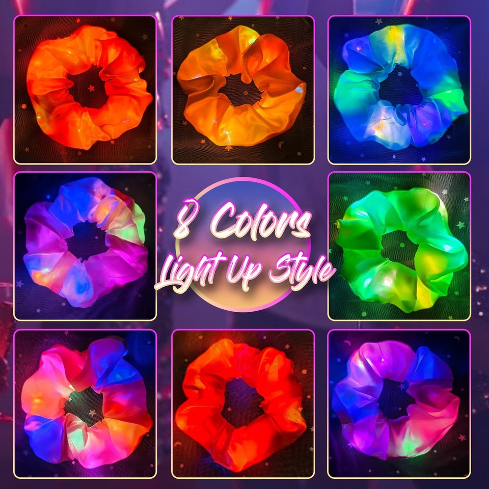Glow In The Dark Hair Scrunchies LED Light Up Elastic Bands Rave Party ...