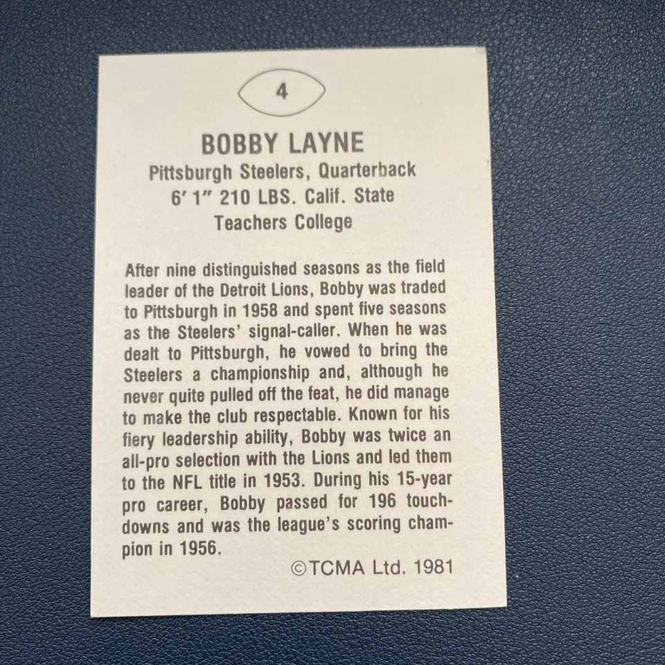 1981 TCMA Bobby Layne Pittsburgh Steelers #4 Football Card NM | eBay