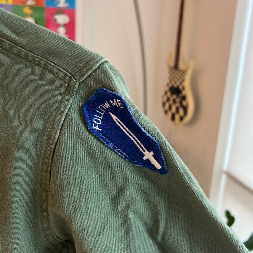 Vintage US Army OG-107 Green Military Shirt "Follow Me' Patch- Size M ...