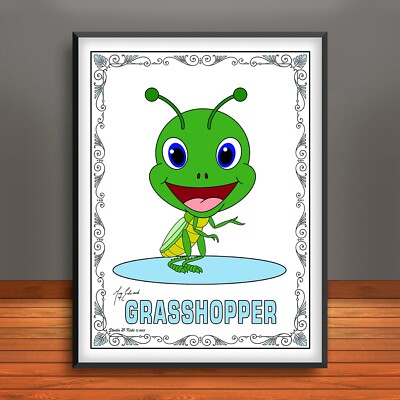 Cartoon Grasshopper Print, Poster, Bug Wall Art, Insect Decor | eBay