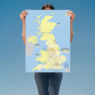 A1 A2 MAP OF GREAT BRITAIN UK ENGLAND SCOTLAND WALES & N IRELAND POSTER ...