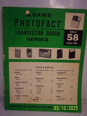 SAMS PHOTOFACT TSM-58 TRANSISTOR RADIO SERIES 1965 | eBay