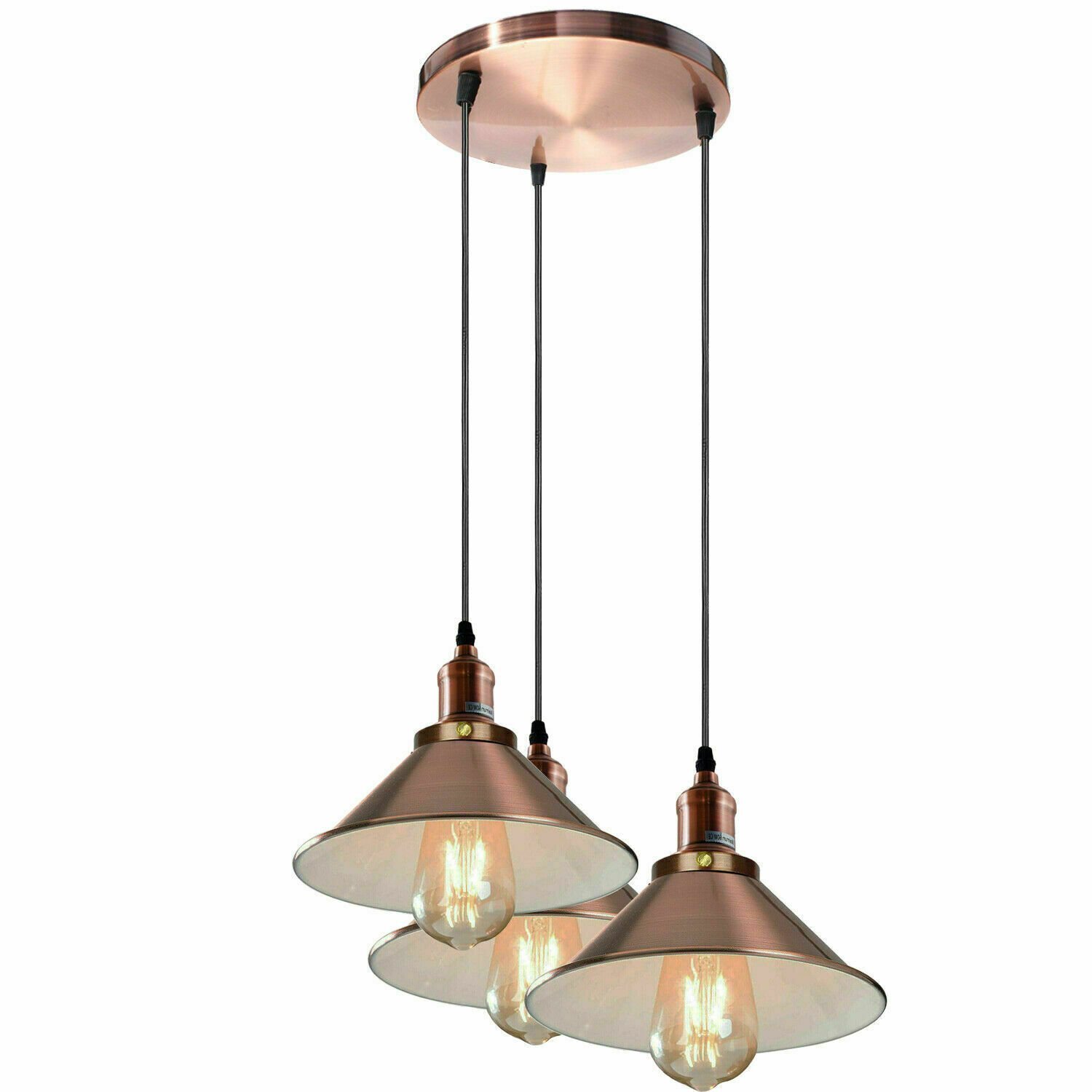 Cluster 3 Way Pendant Light Retro Copper Industrial 3 Head Ceiling Lamp ...