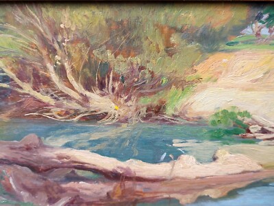 Tableau signé ANDRÉ FOUGERON Bord de rivière Peinture huile sur panneau ...