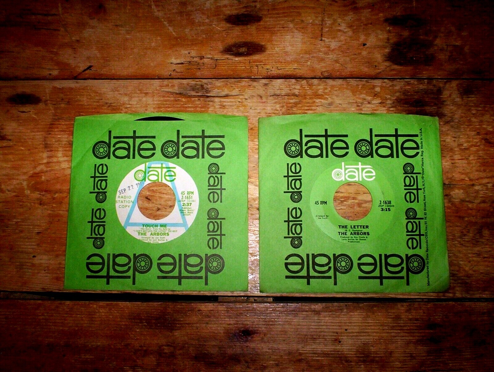 THE ARBORS ( 2 ) VINYL 45 lot: THE LETTER: box tops / promo TOUCH ME ...