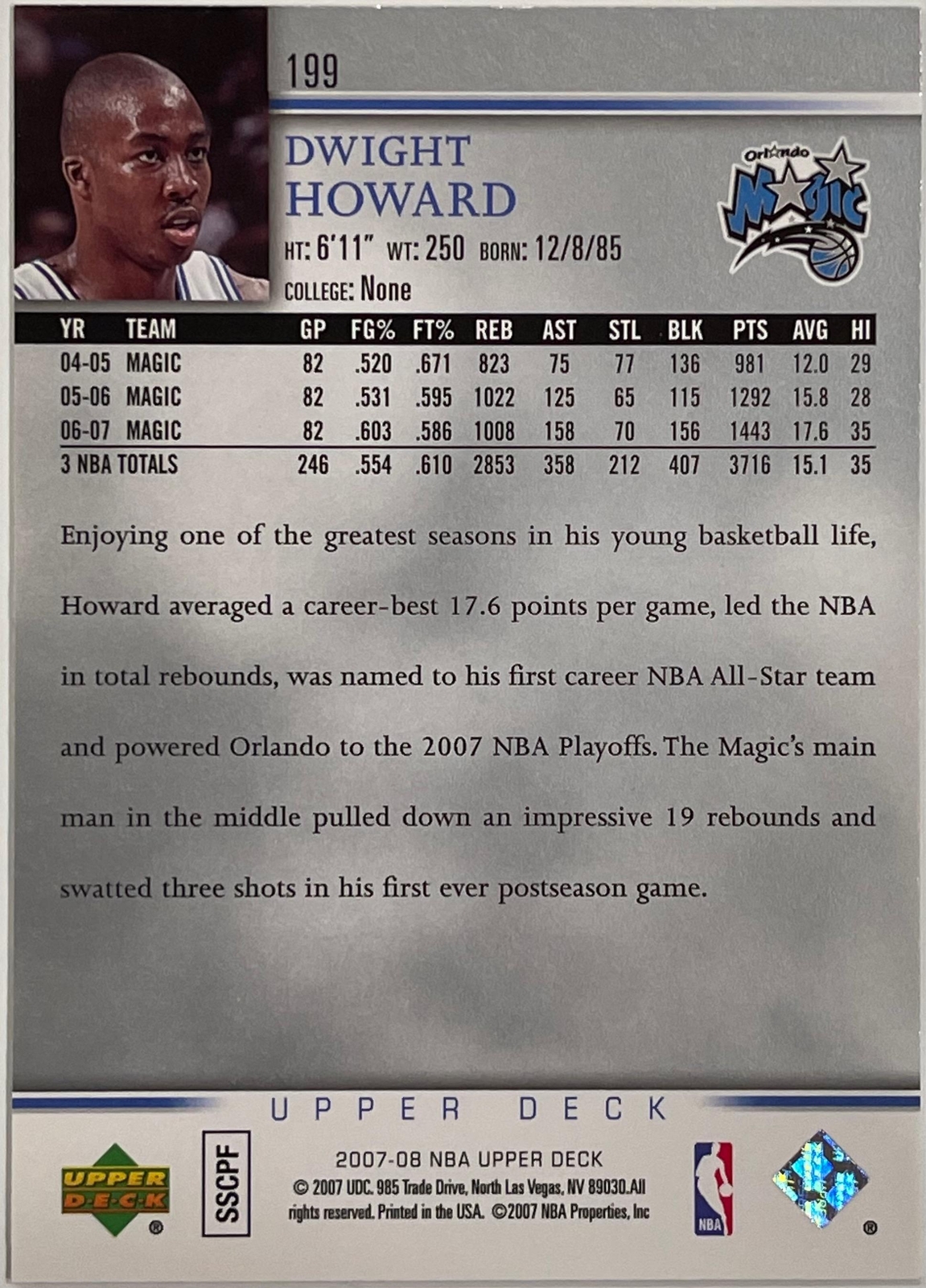 2007-08 Upper Deck #199 Dwight Howard | eBay