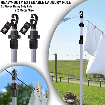 2 x Telescopic Washing Line Props - Heavy Duty Outdoor Extendable ...