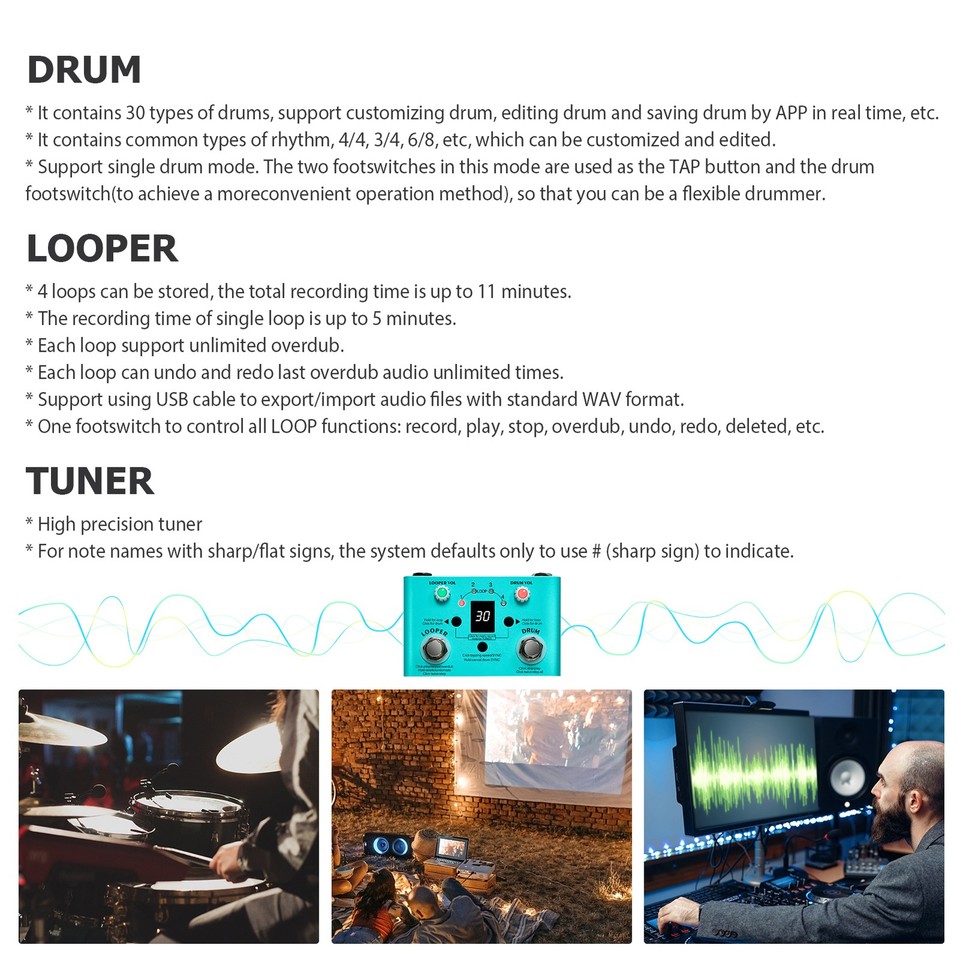 M-VAVE LOST TEMPO Effect Pedal Drum & Looper Effector 2-in1 Looper ...