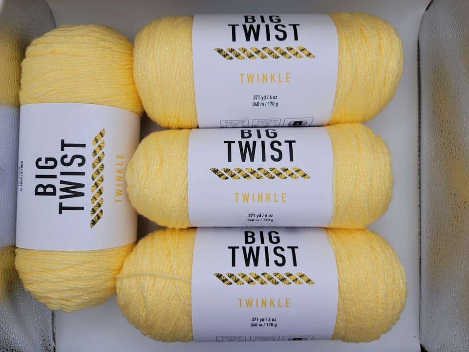 Lot of 4 Big Twist Twinkle Yarn, Color is Yellow, 371 yds ea #4 weight ...