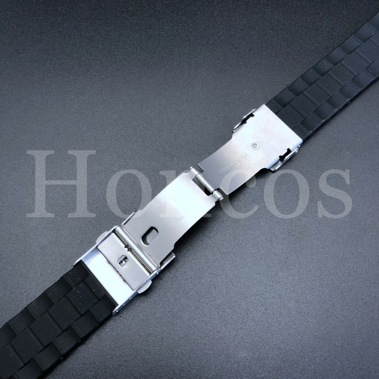 20 MM Black Silicone Rubber Watch Band Strap Deployment Clasp Buckle ...