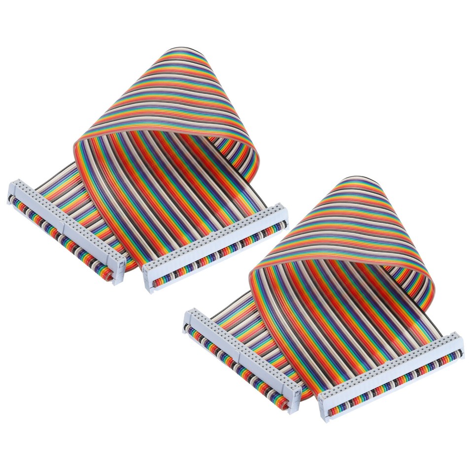 2 Pcs 60 Pin Flat Rainbow Ribbon Cable FC/FC Connector 1FT 2.54mm Pitch ...