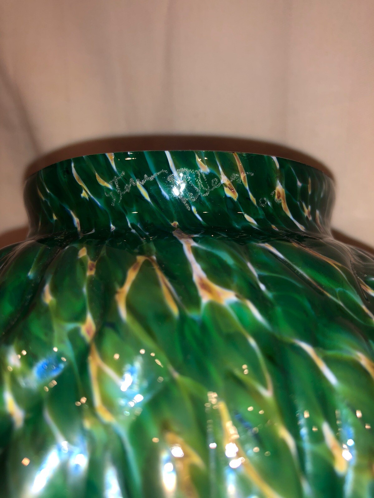 Stephen Fellerman Hand Blown Iridescent Studio Art Glass Hanging Lamp ...