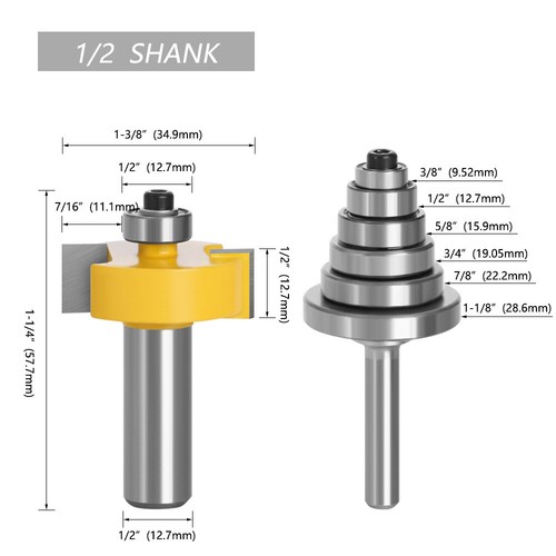 Rabbet Router Bit 1/2" 12mm Slotting Joinery with 6PCS Bearings ...