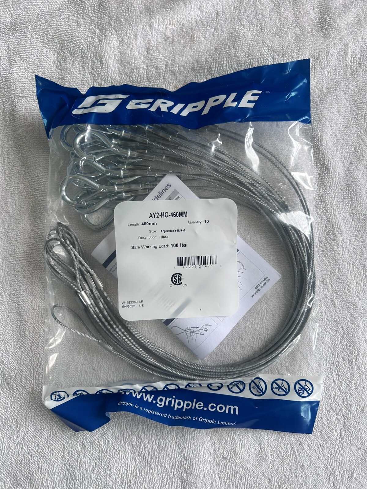 GRIPPLE AY2-HG 460MM, HANGER/Y-FIT HOOK, Y-TOGGLE, STEEL ,10/BAG FREE ...