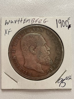 1900 F Wurttemberg German States Silver 5 Mark XF | eBay