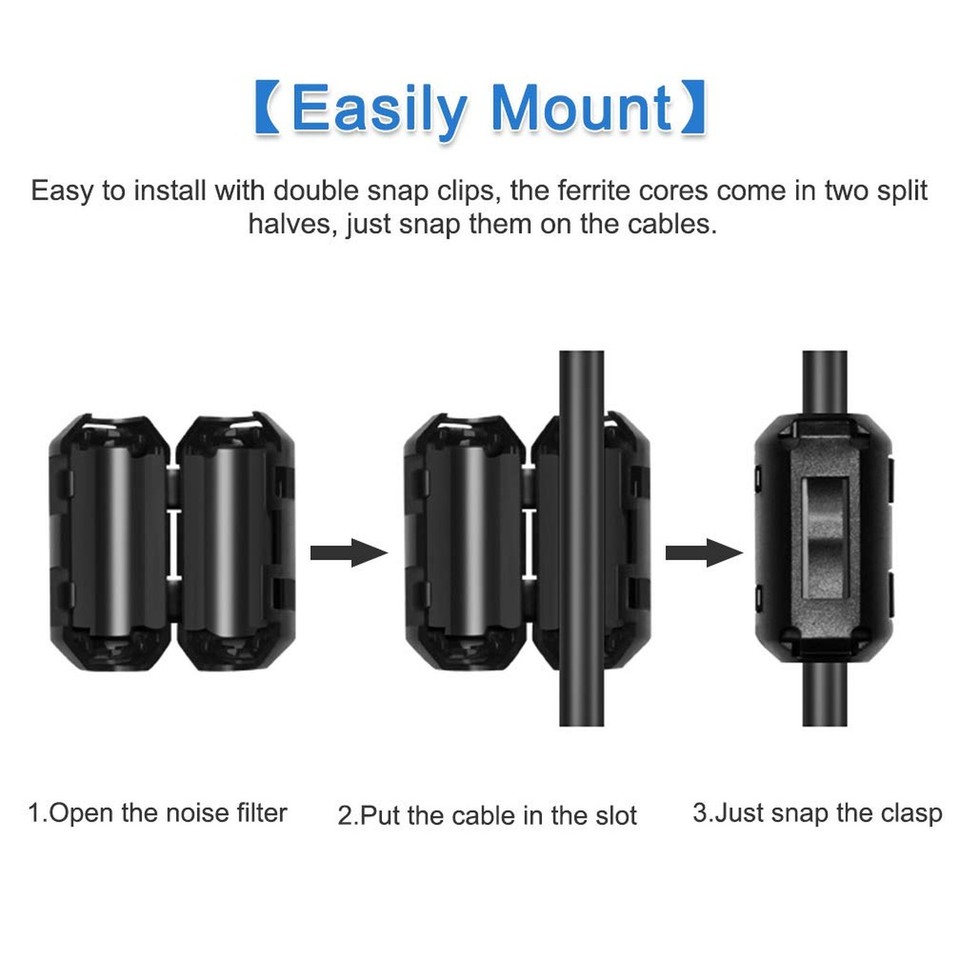 Viaky 12 Pack RFI EMI Noise Suppressor Cable Clip, Clip-on Ferrite Ring ...