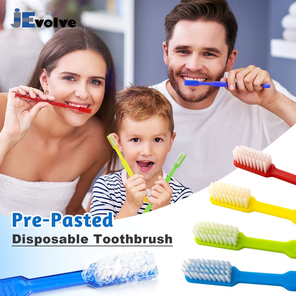 100/ 200PCs Disposable Pre-Pasted Toothbrush Soft Bristle Individually ...