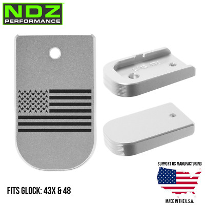 NDZ Glock 43X 48 Magazine Base Plate Aluminum Silver, Black Engravings ...
