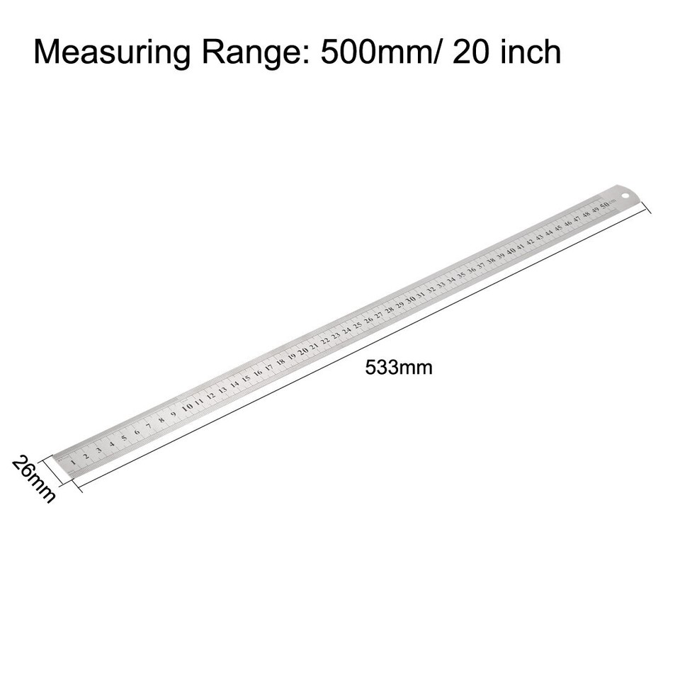 Straight Ruler 500mm 20 Inch Metric Stainless Steel Measuring Ruler ...
