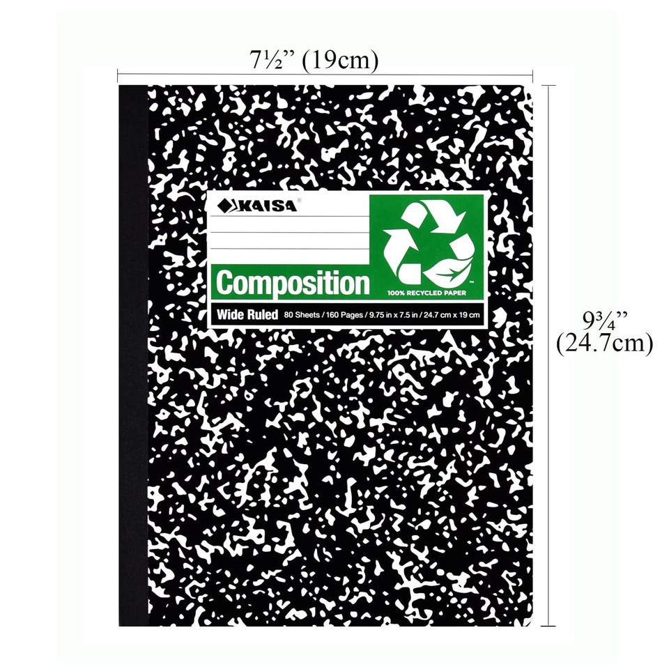 KAISA Composition Notebook Wide Rule, 9.75"X7.5" Recycled Paper ...