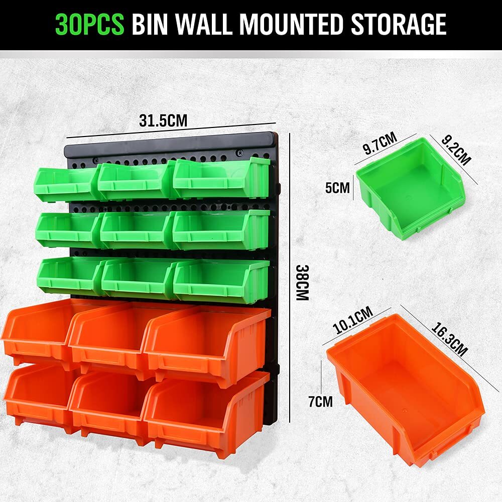 30 Pack Garage Rack Wall Mounted Storage Bins Parts Rack Tool ...
