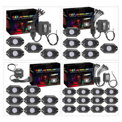 4/6/8/12 Pods RGB LED Rock Light Wireless Bluetooth Music Off Road ...