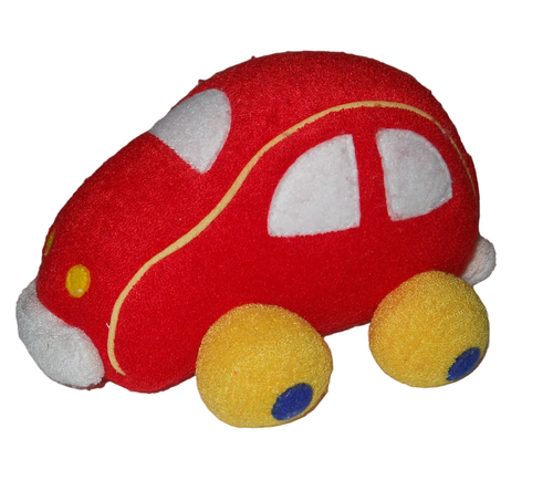 Baby Gund Car Rattle Toy Red Soft Stuffed Plush 1988 6" Yellow Wheels ...