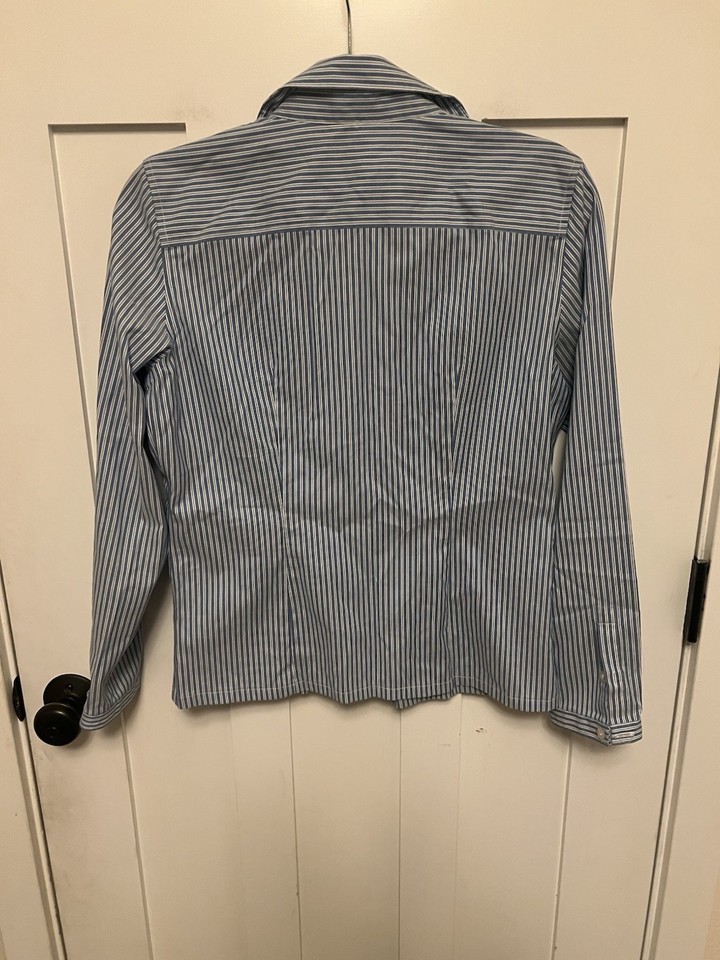 Eddie Bauer Collared Button Down Pin Stripe Classic Top Long Sleeve M ...