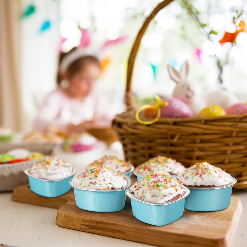 Aluminum Foil Cake Pan Heart Shaped Cupcake Cup with Lids 100 ml/ 3.4 ...