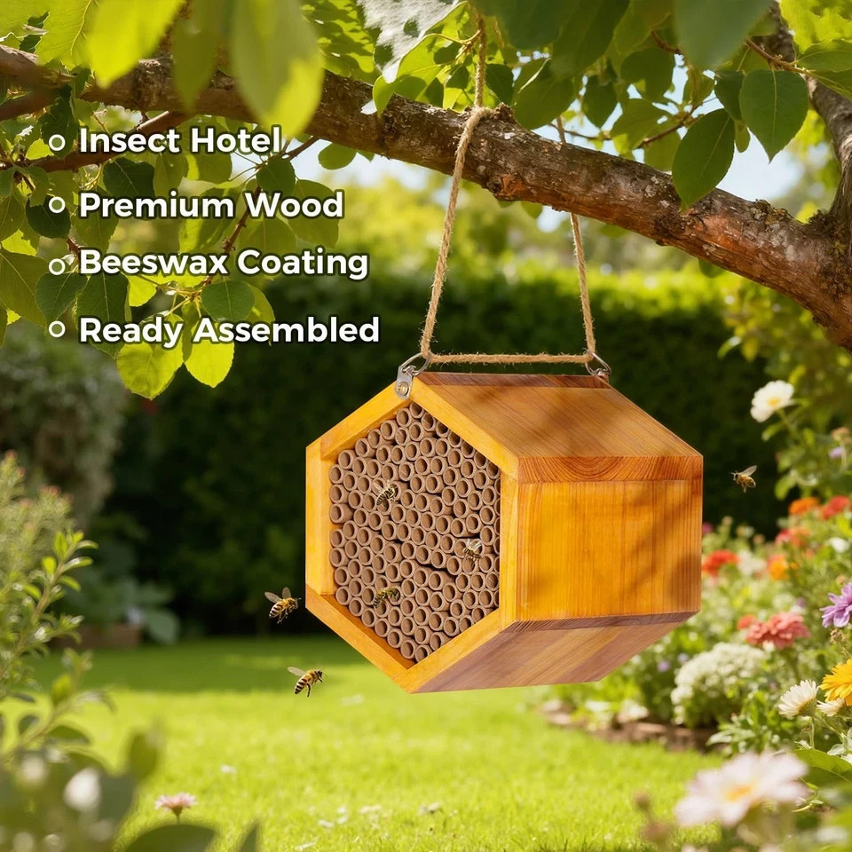 Mason Bee House - Handmade Natural Wooden Bee Hive Coated with Wax for ...