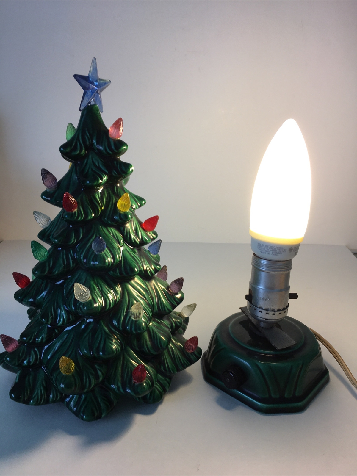 Vintage Ceramic Christmas Tree Lighted 1963 WOW 2 Piece w Base 12”H ...