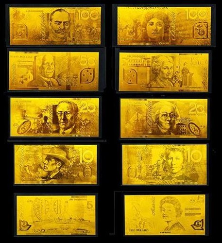 24KT 99.99% Gold Australian Bank Note Set Limited Edition Rare Banknote ...