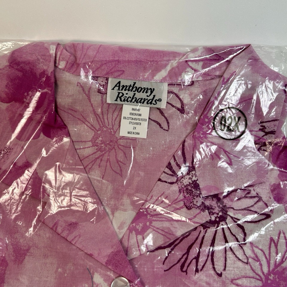 Anthony Richards 2X Women’s Floral Button Down Shirt Sz 2X New Smock ...
