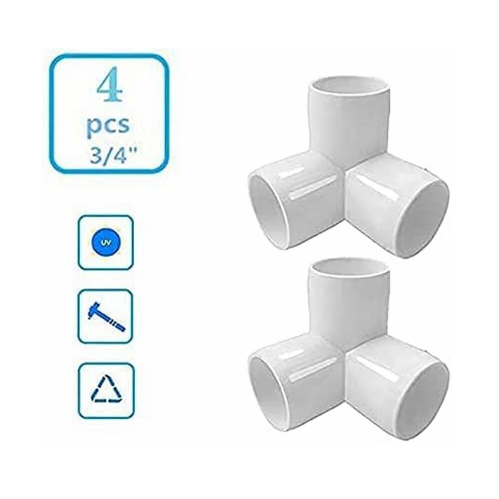 4x 3way Tee 3/4" PVC Fittings Corner Cross Elbow 90 Degree for Pipe ...