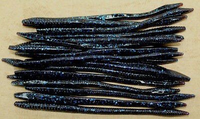 6 1/2" Finesse Worm Trick Worm Style Black Blue Fleck Plastic 50 pack ...