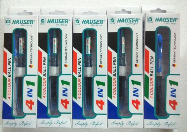 5 X Hauser Germany 4 in 1 Colour Ball Point Pen Red Blue Black & Green ...