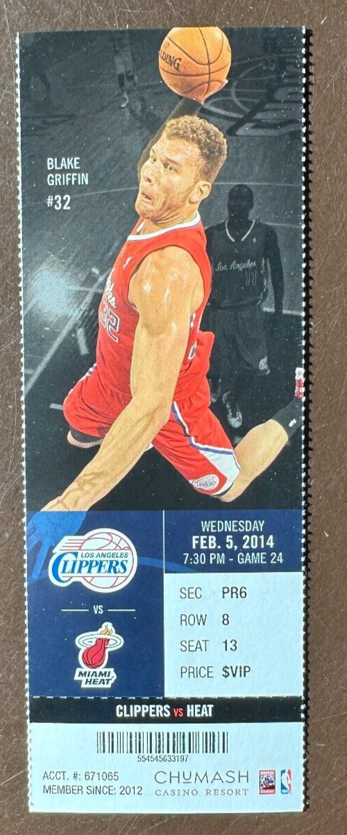 Los Angeles Clippers 2/5/2014 NBA ticket stub vs Miami Heat | eBay