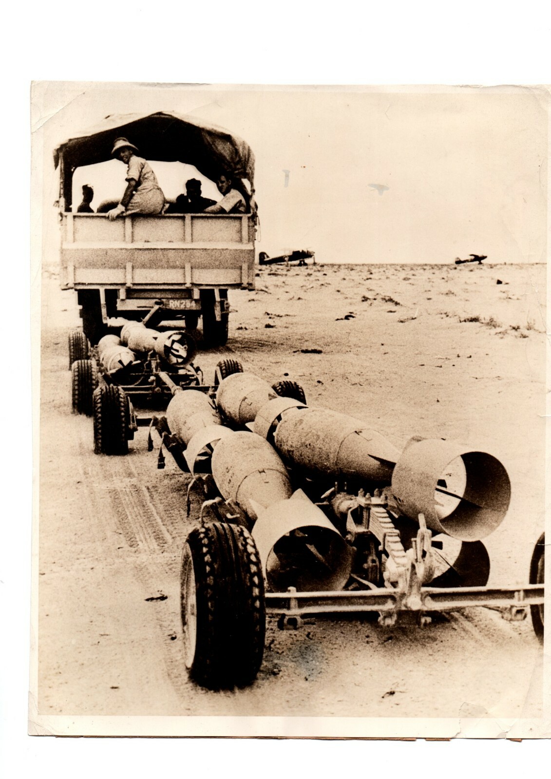 WWII 1940s EGYPT AIRFIELD AIR BOMBS IN THE SAND RAF ARMY ORIG VTG Press ...