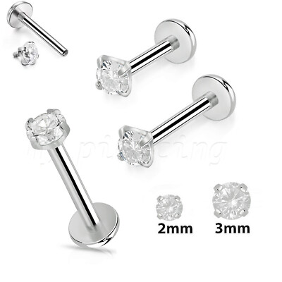 2pcs. 18G Surgical Steel Internally Threaded Prong Set CZ Labret Ear ...